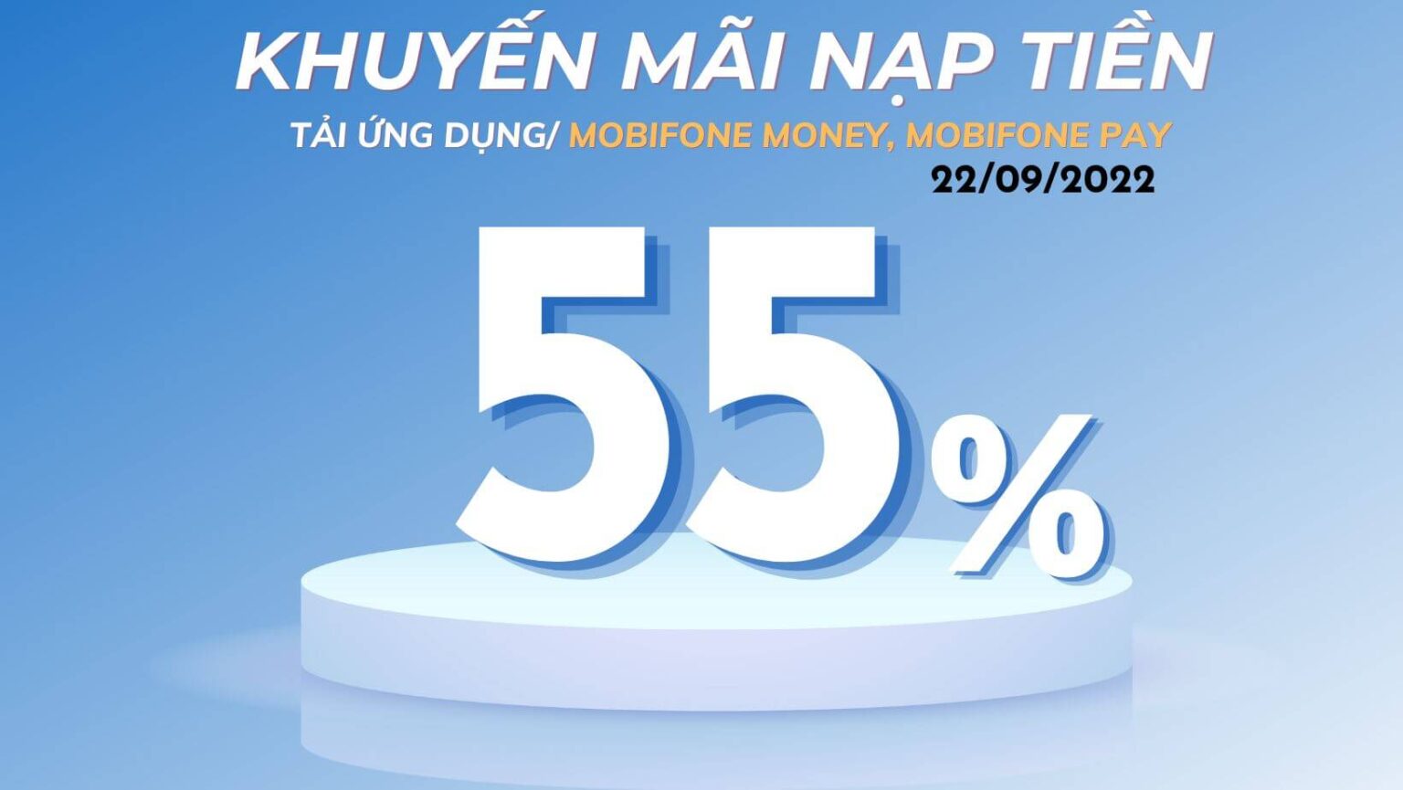 Ưu đãi 55% khi nạp tiền vào ví điện tử Mobifone Money - Mobifone Data